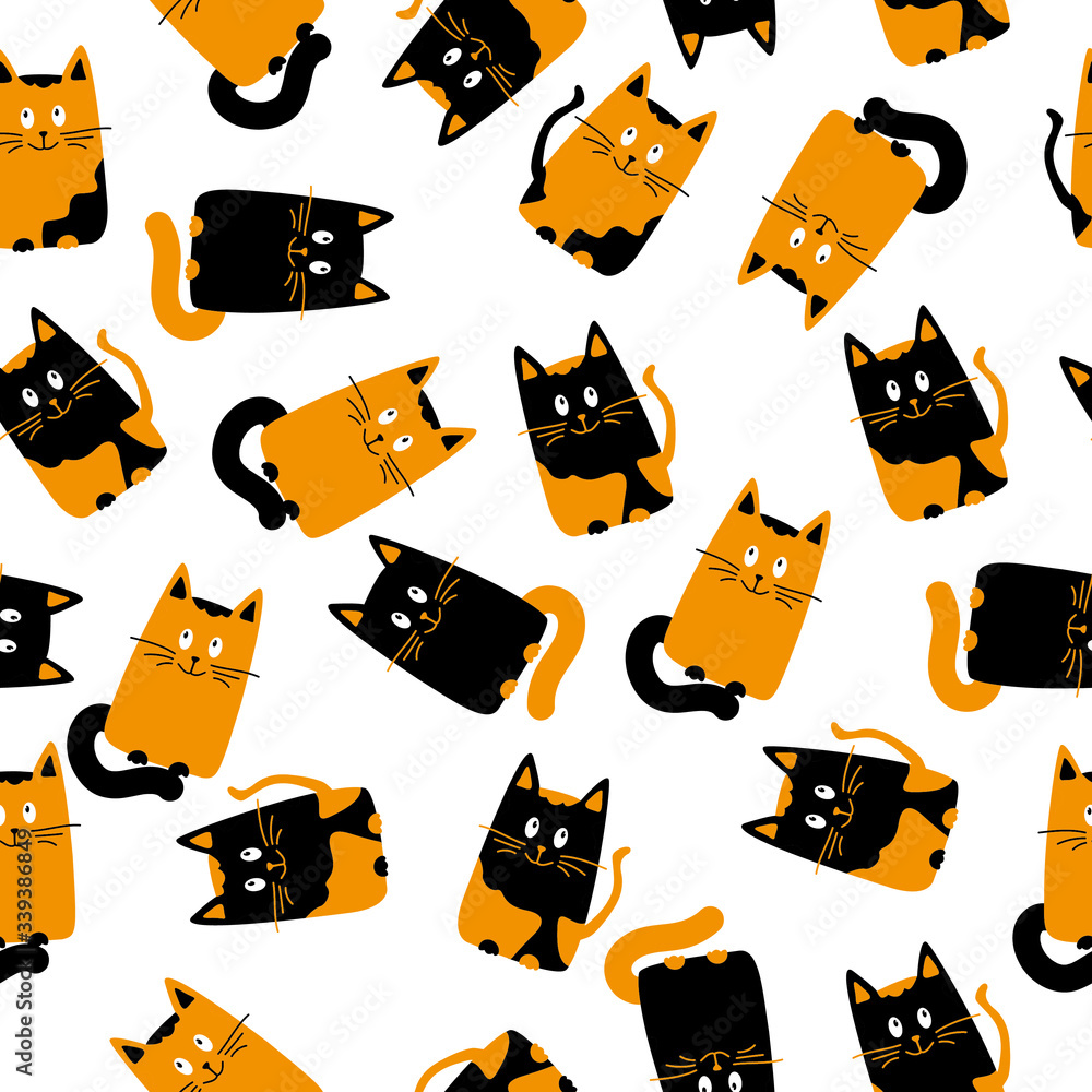 Seamless texture background cats. Cartoon cats faces wallpaper. Funny ...