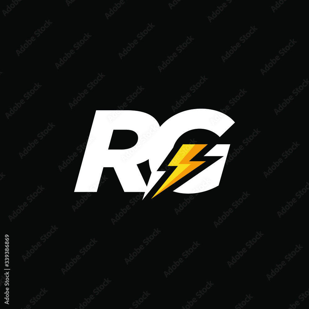 Initial Letter RG with Lightning Stock Vector | Adobe Stock