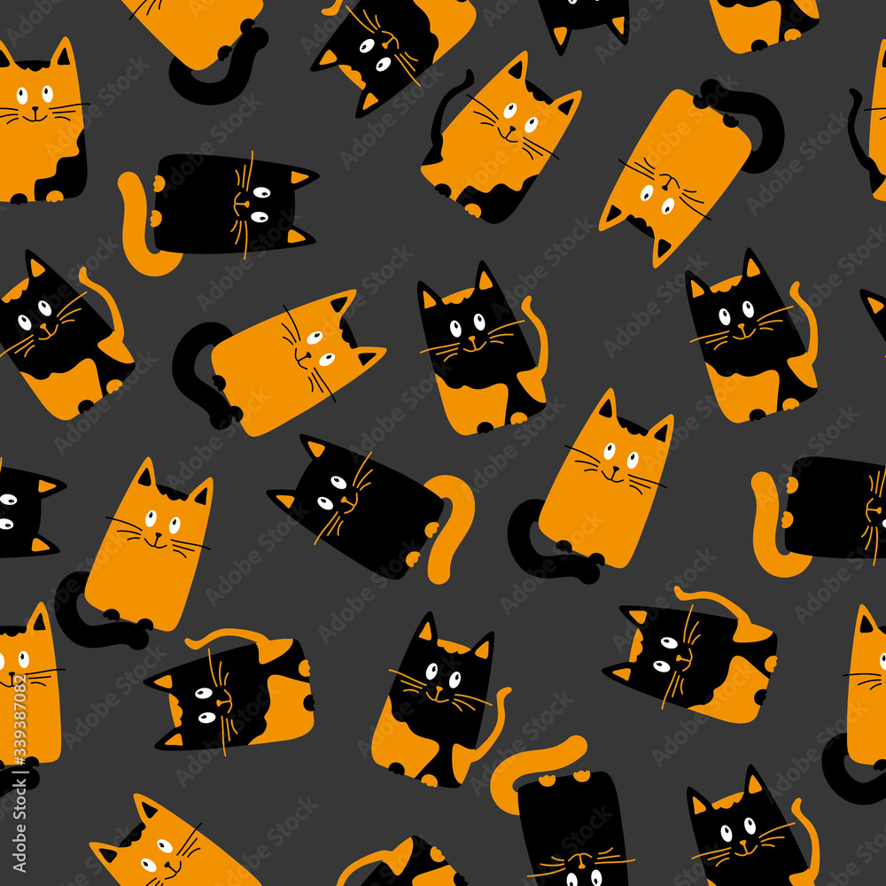 Seamless texture background cats. Cartoon cats faces wallpaper. Funny ...