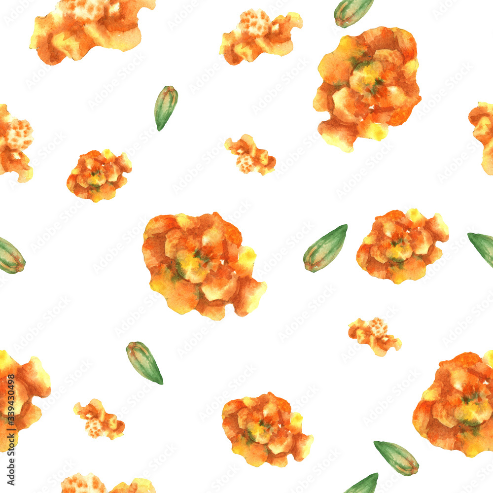 Floral seamless pattern from watercolor botanical illustrations of the ...