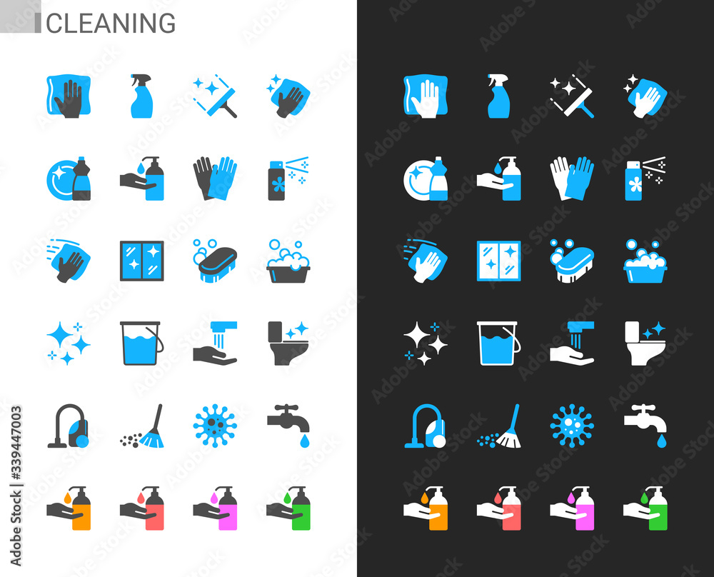 Cleaning icons light and dark theme. 48x48 Pixel perfect. Stock Vector ...