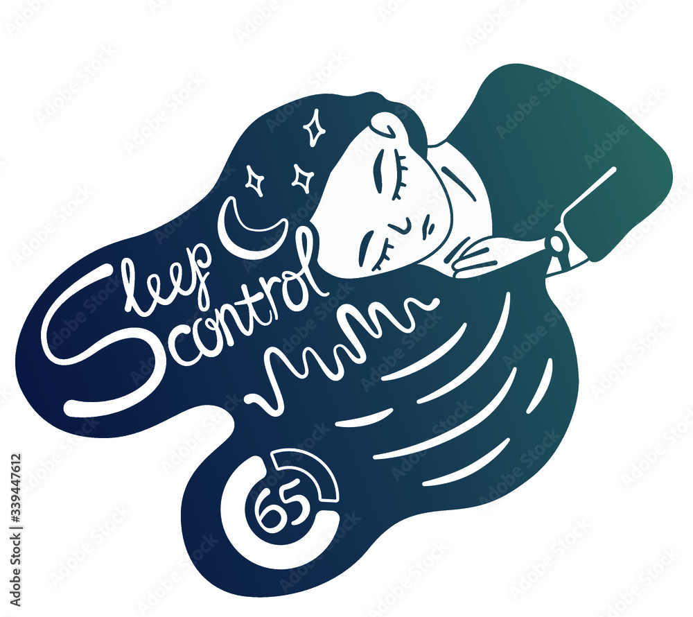 Girl with a sleep tracker on her arm. Tracking the state of sleep ...