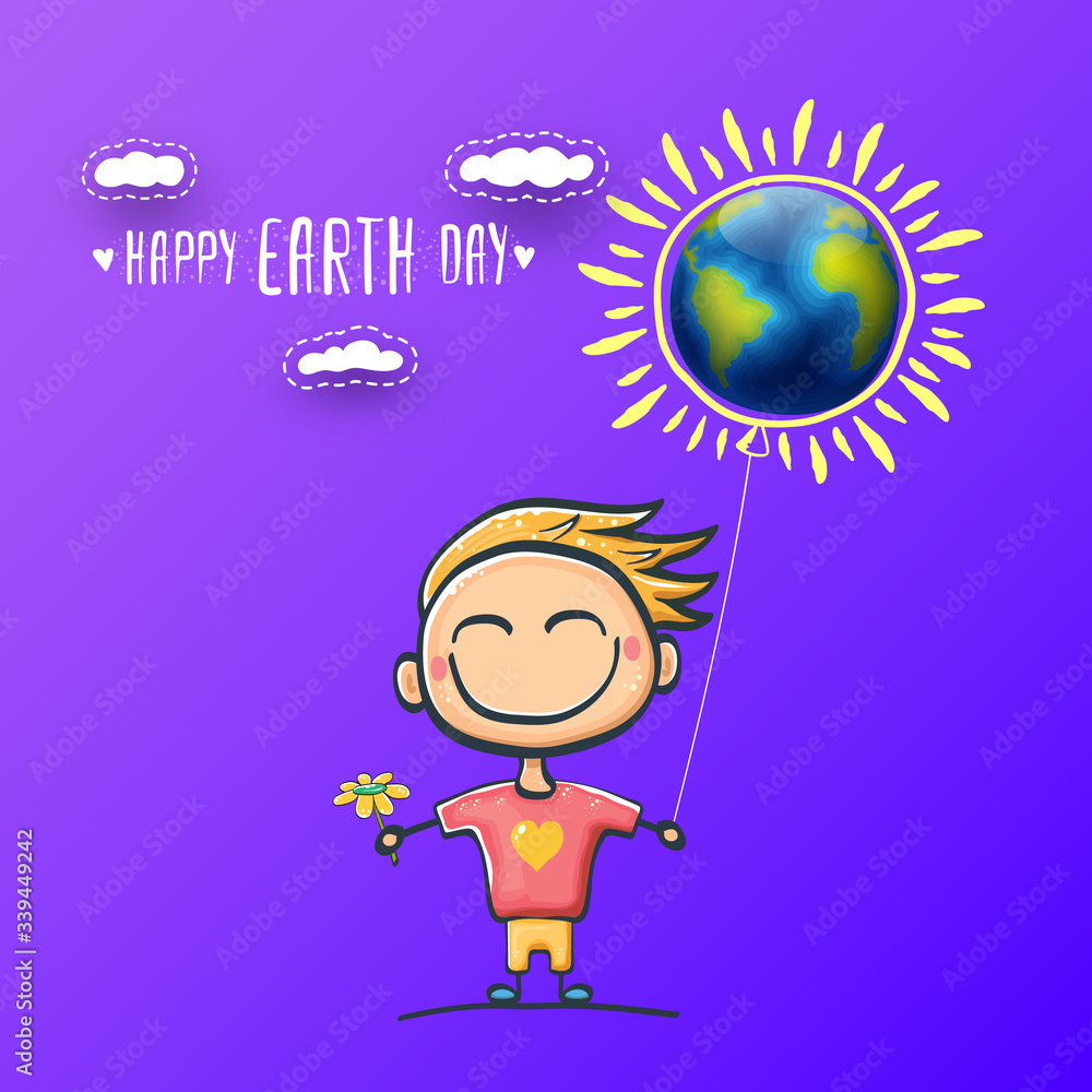 Vecteur Stock Cartoon earth day illustration or banner with little cute ... Vecteur Stock Cartoon earth day illustration or banner with little cute ...
