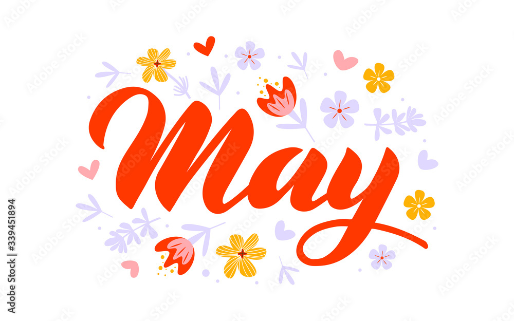 Vecteur Stock May - Hand drawn lettering month name. Handwritten month ...