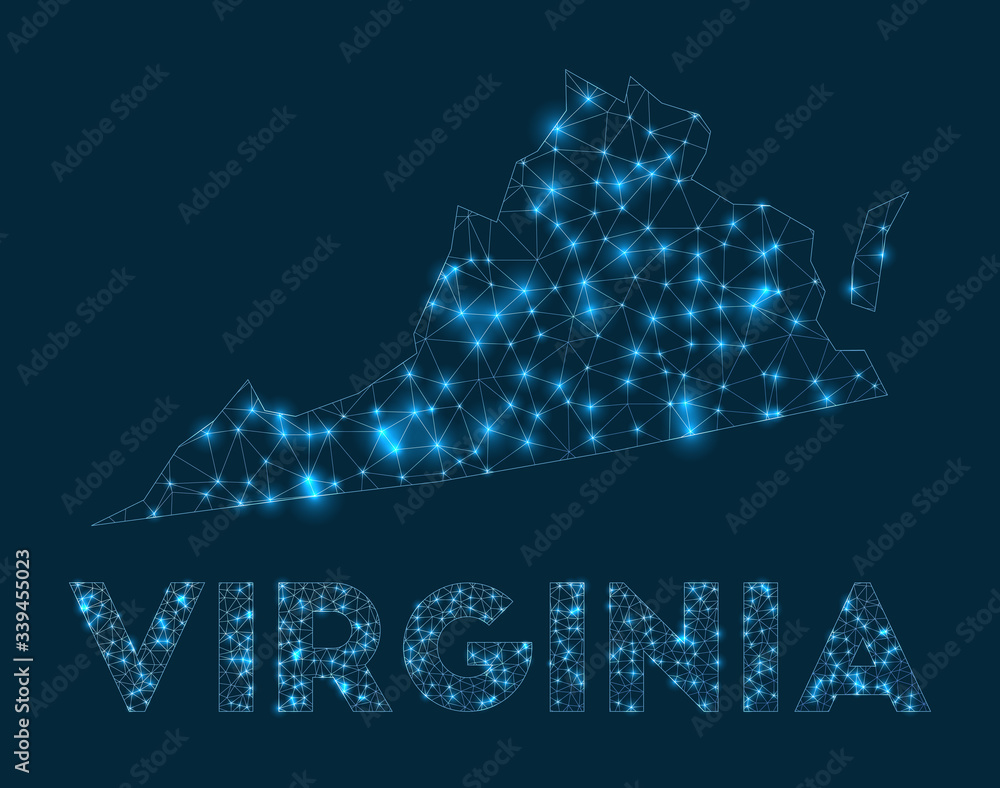 Virginia network map. Abstract geometric map of the us state. Internet ...