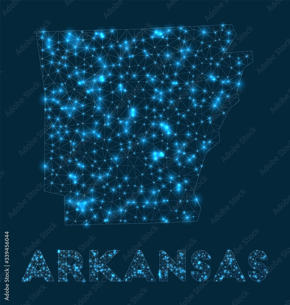 Arkansas network map. Abstract geometric map of the us state. Internet ...