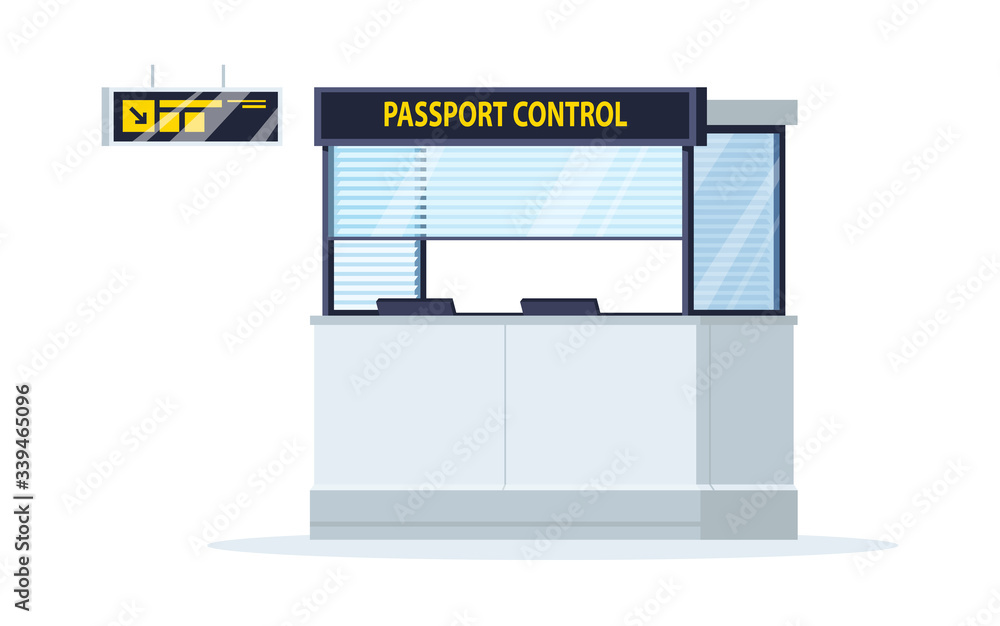 Passport control semi flat RGB color vector illustration. Counter with ...