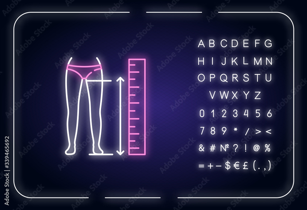 Inside leg length neon light icon. Outer glowing effect. Human body ...