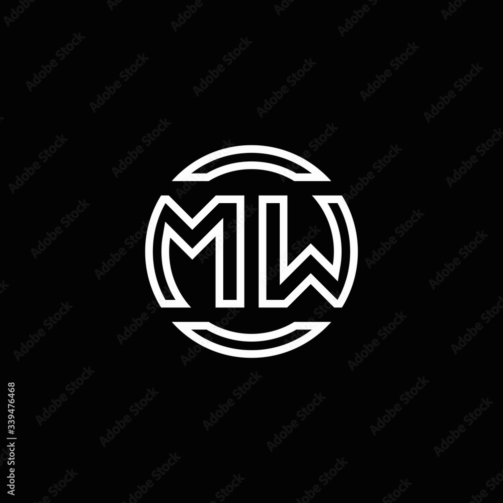 MW logo monogram with negative space circle rounded design template ...