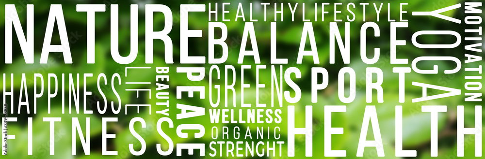 Foto de Green Background Healthy Lifestyle Titles do Stock | Adobe Stock