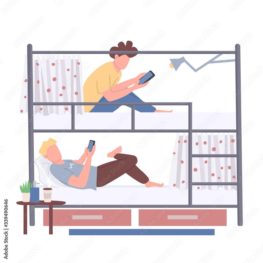 Roommates, friends flat color vector faceless characters. College ...