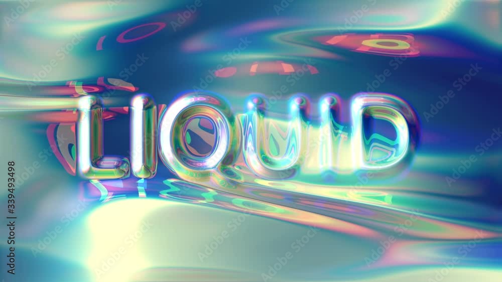 The word liquid on a moving background. Abstract moving fluid. Visual ...