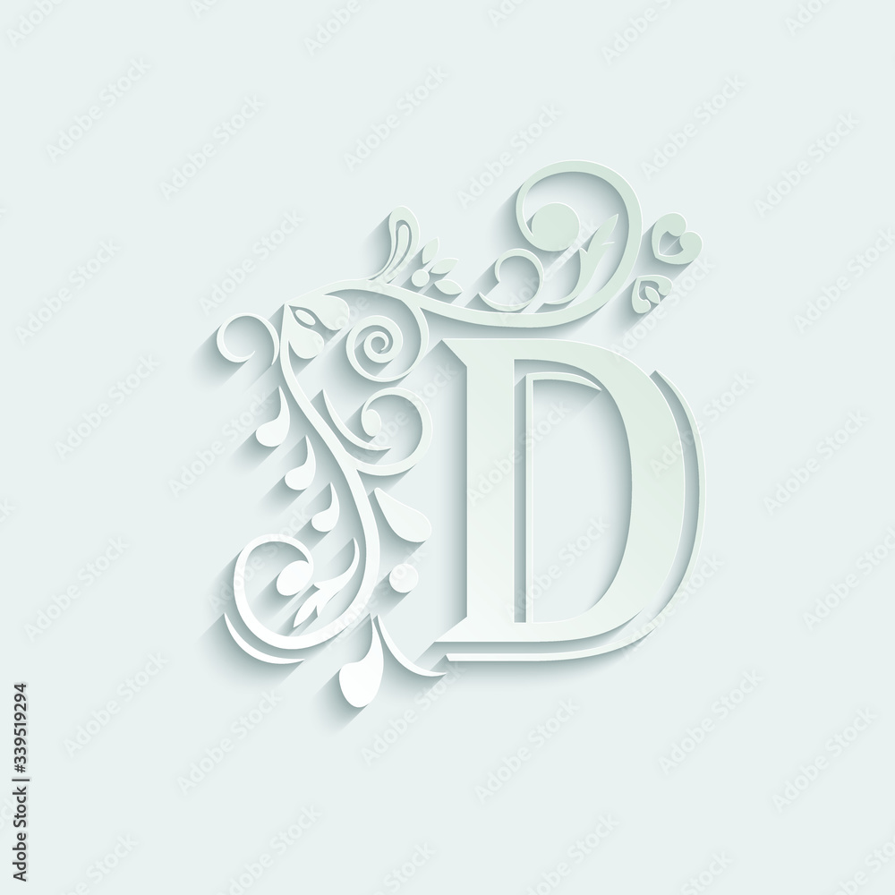 Paper letter D. Black flower alphabet. Beautiful capital letters with shadow Stock Vector ...