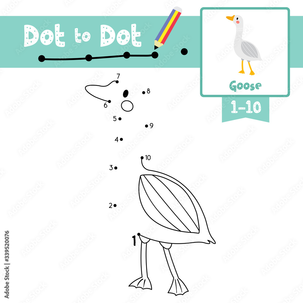Dot to dot educational game and Coloring book Goose animal cartoon ...