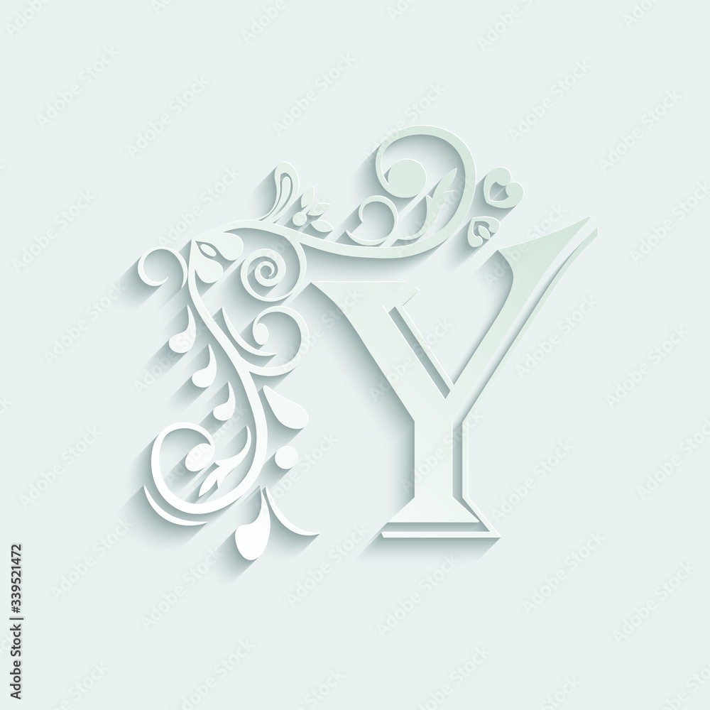 Paper letter Y. Black flower alphabet. Beautiful capital letters with ...