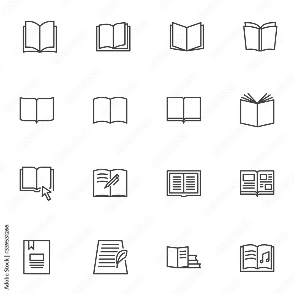 Book reading line icons set. linear style symbols collection, outline ...