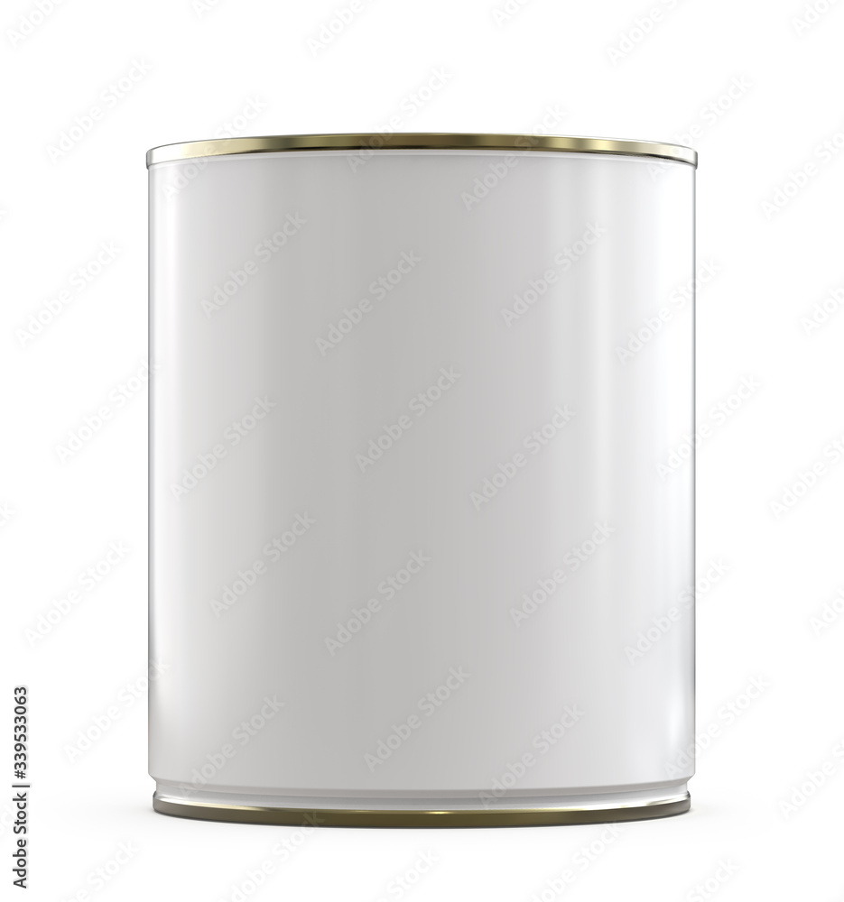 Tall Tin Can for Food with White Glossy Blank Label. 3D Render MockUp ...