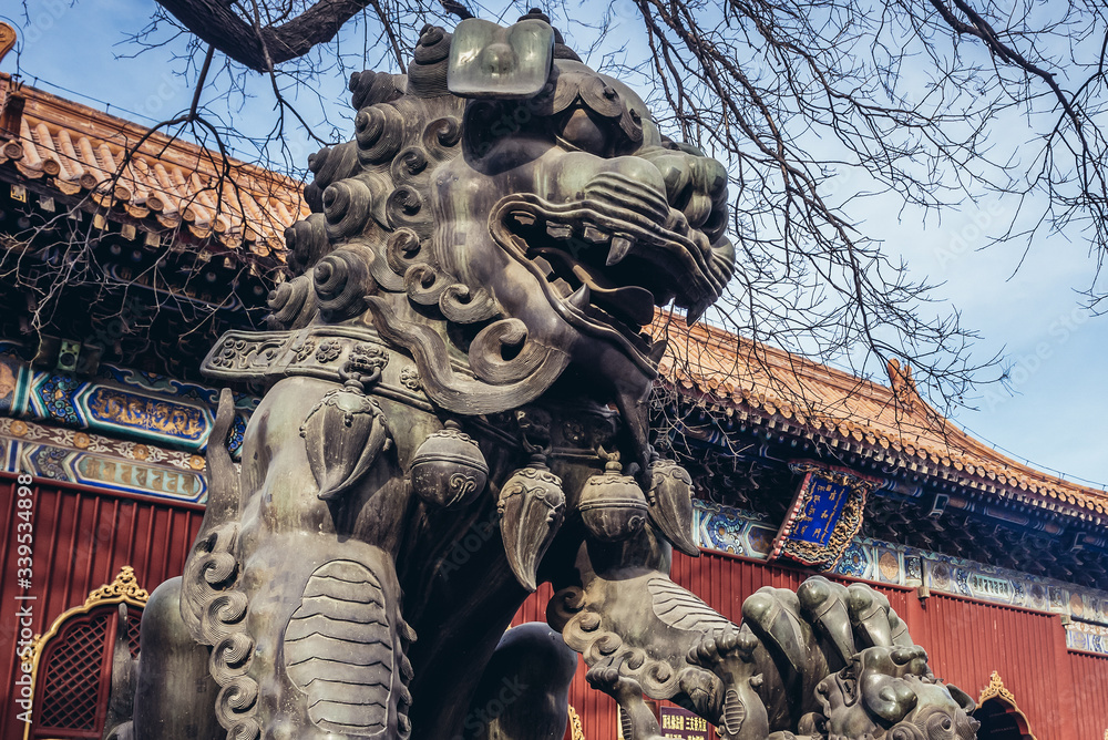 Sculpture of lioness in famous Palace of Peace and Harmony commonly ...