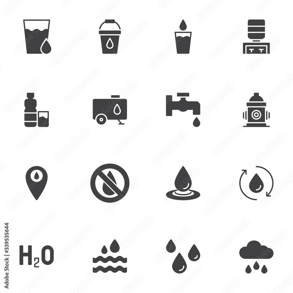 Water vector icons set, modern solid symbol collection, filled style ...