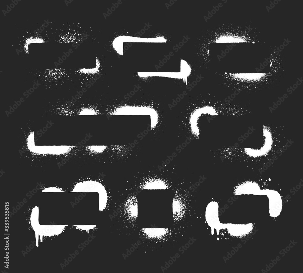 Graffiti rectangular paint frames set. Stencil spray text banners ...
