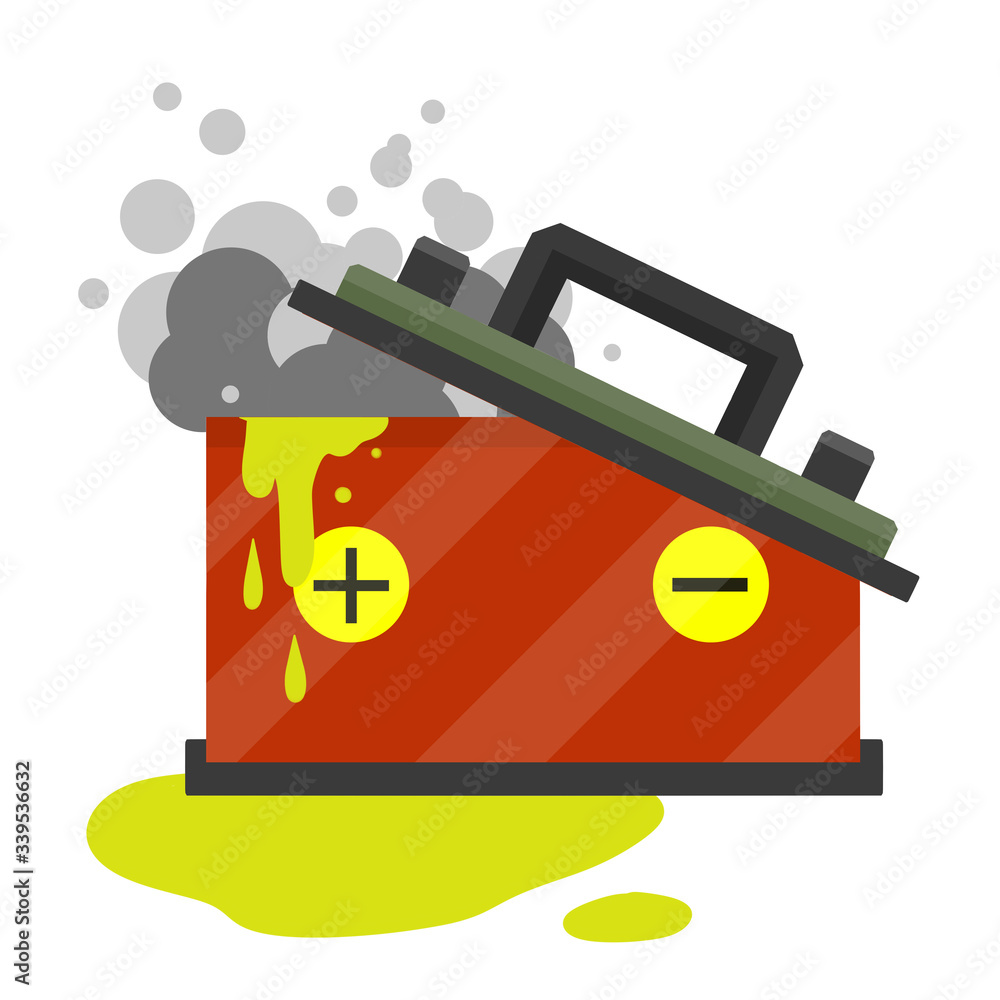 Broken car battery. rechargeable electricity accumulator. Damaged ...