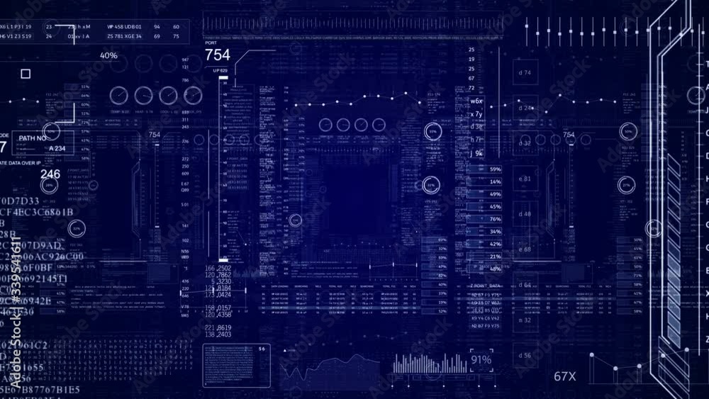 Looping HUD technological User Interface. SciFi screens with HUD ...