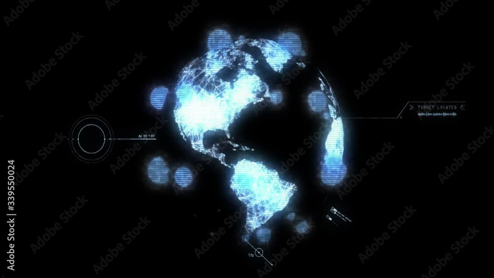 Blue digital Earth Hologram map. Looped Futuristic Animation on a black ...