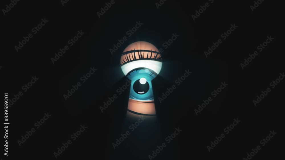 Lock Hole With Fear Woman Eyes Looking/ 4k animation of a door lock ...