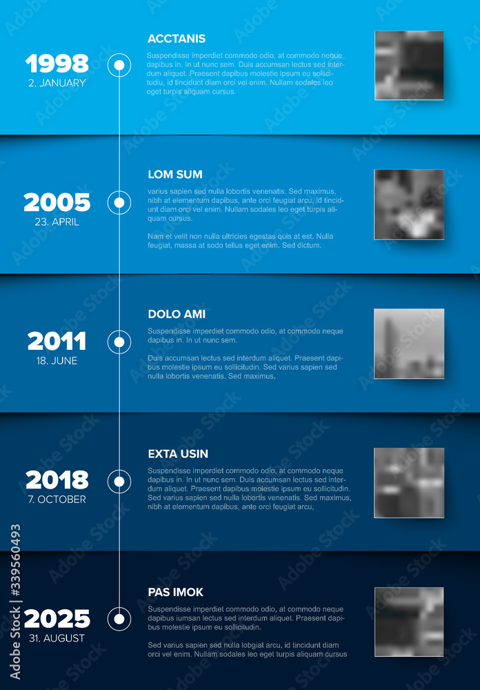 Timeline template with blue blocks and photo placeholders Stock Vector ...