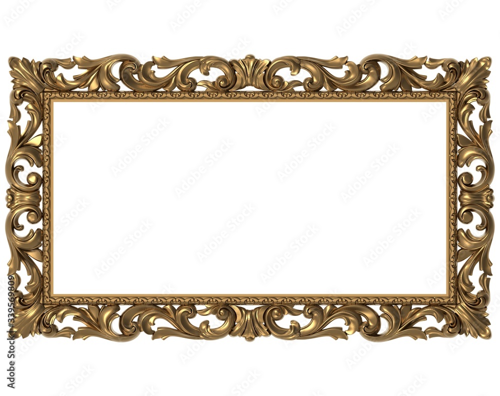 frame carved old bronze gold decorative on a white background 3d render ...