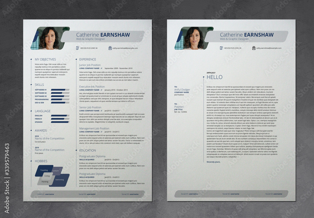 Modern Resume Layout with Blue Accents Stock Template | Adobe Stock