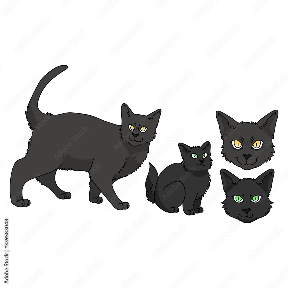 Cute cartoon Bombay cat and kitten set vector clipart. Pedigree kitty ...