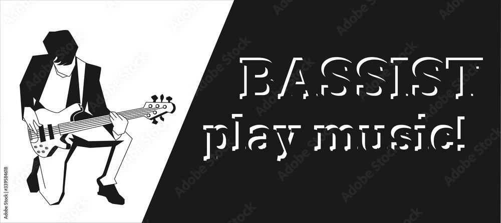 Stylish man with bass guitar vector. musician playing guitar banner ...