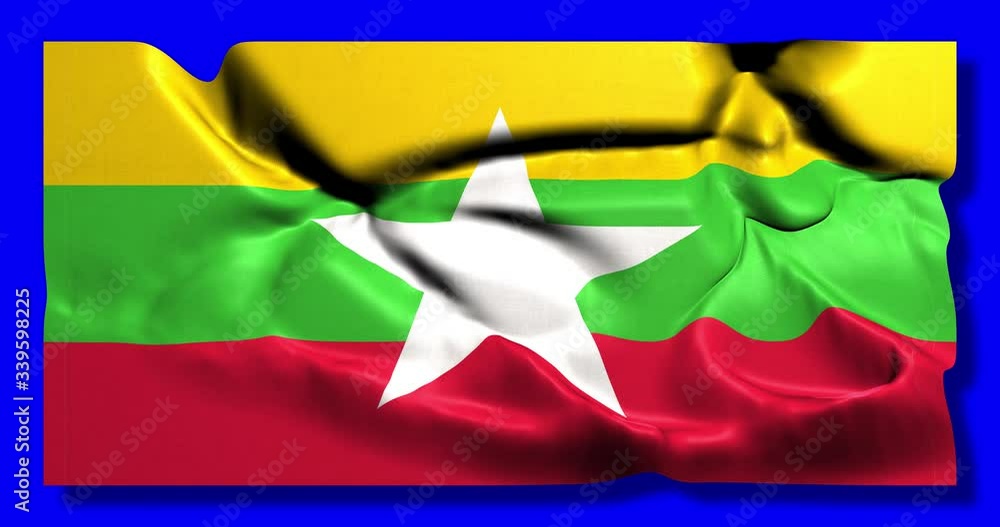 Green screen hiper realistic loop of Myanmar flag waving in the wind ...