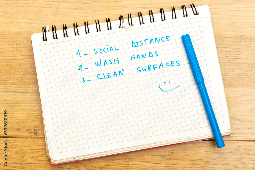 Coronavirus COVID-19 health safety guidelines. notebook with rules ...