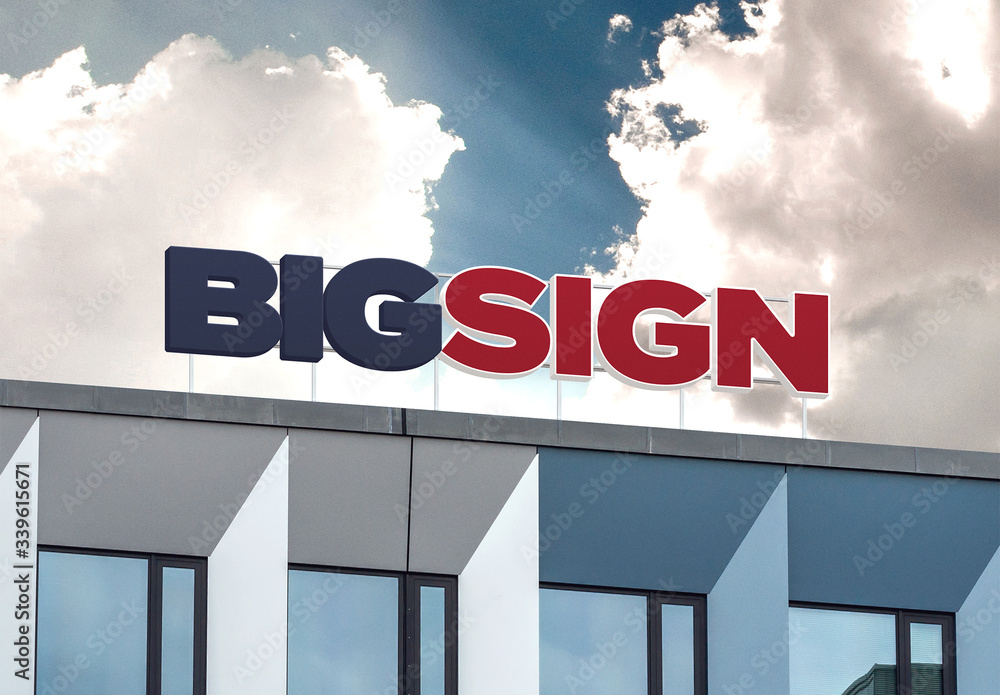 Big Sign Logo Mockup on Building Roof Stock Template | Adobe Stock