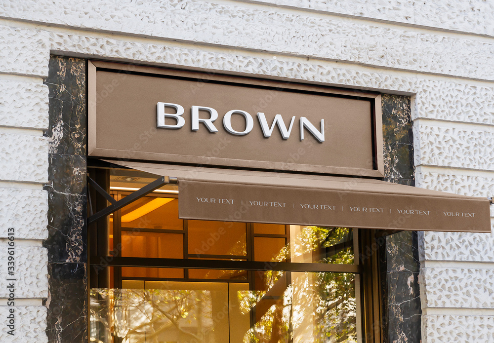 Fashion Entrance Sign Logo Mockup on Outdoor Facade Stock Template ...