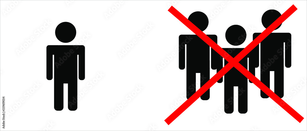 Social distancing: Three people crossed out in red as group and and ...