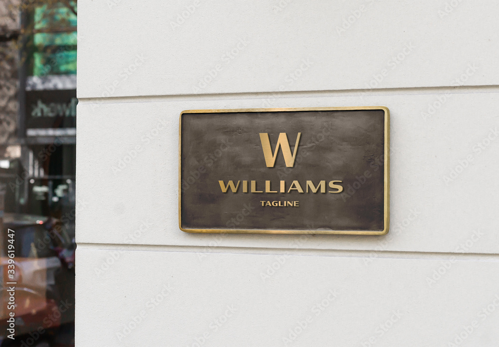 Outdoor Rectangular Entrance Sign Logo Mockup on Wall Stock Template ...