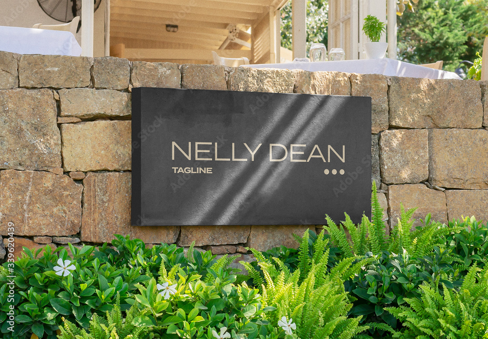 Rectangular Outdoor Entrance Sign Logo Mockup on Wall Stock Template ...