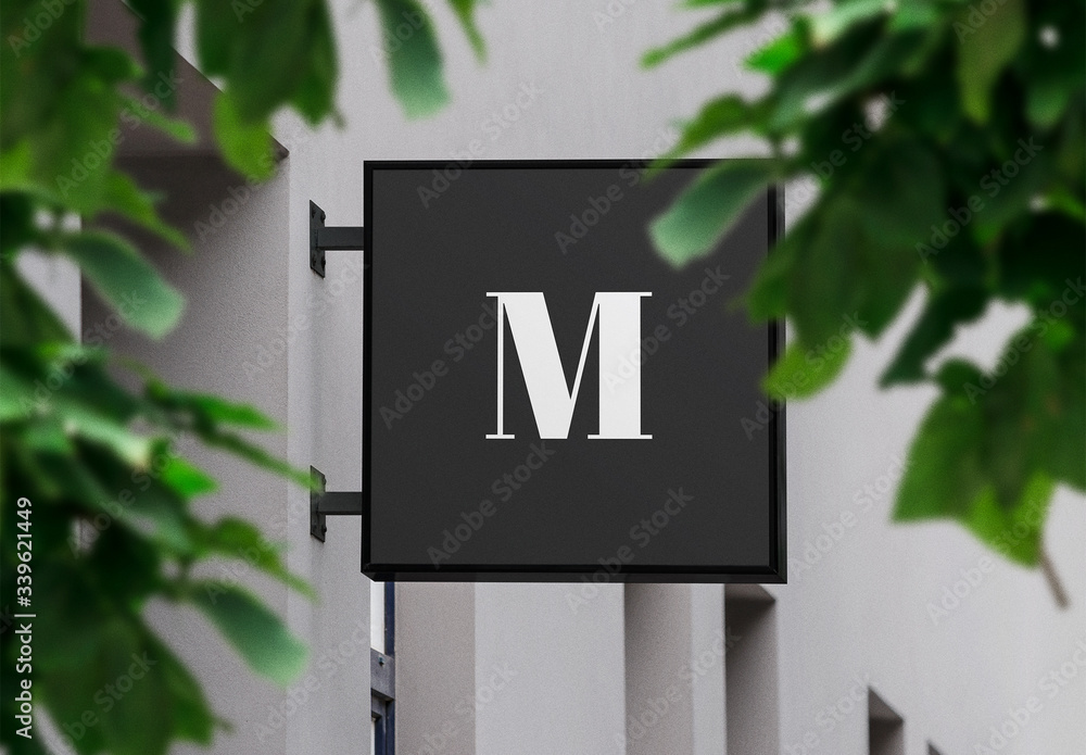 Square Outdoor Entrance Sign Logo Mockup Wall Stock Template | Adobe Stock