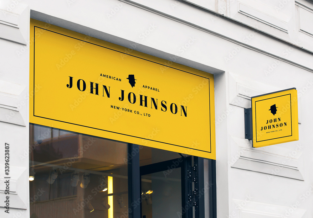 Entrance Sign Logo Mockup on Outdoor Wall Stock Template | Adobe Stock