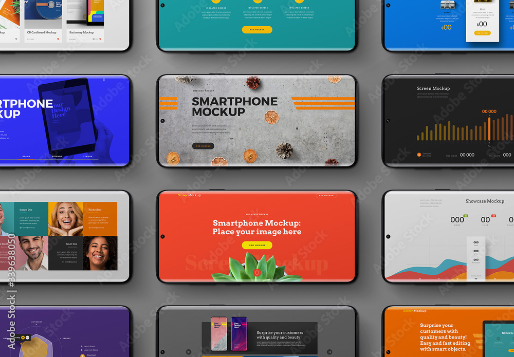 Landscape Smartphone Mockup Set Stock Template | Adobe Stock