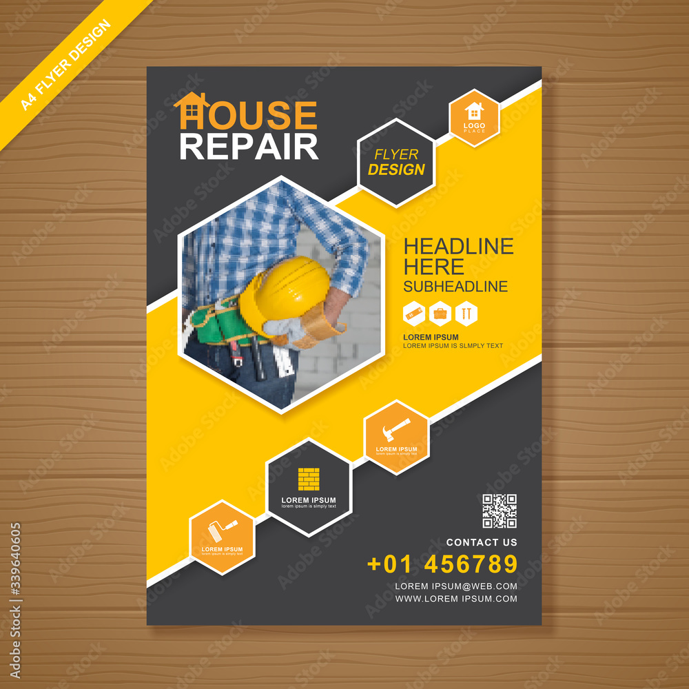 construction tools cover A4 template for a report and brochure design ...