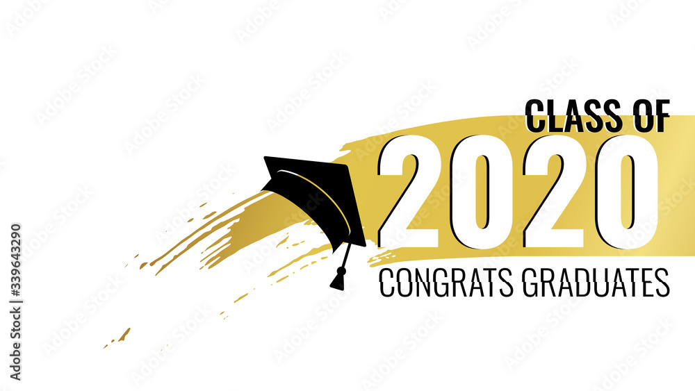 Vetor de Class of 2020. Hand drawn brush gold stripe and number with ...