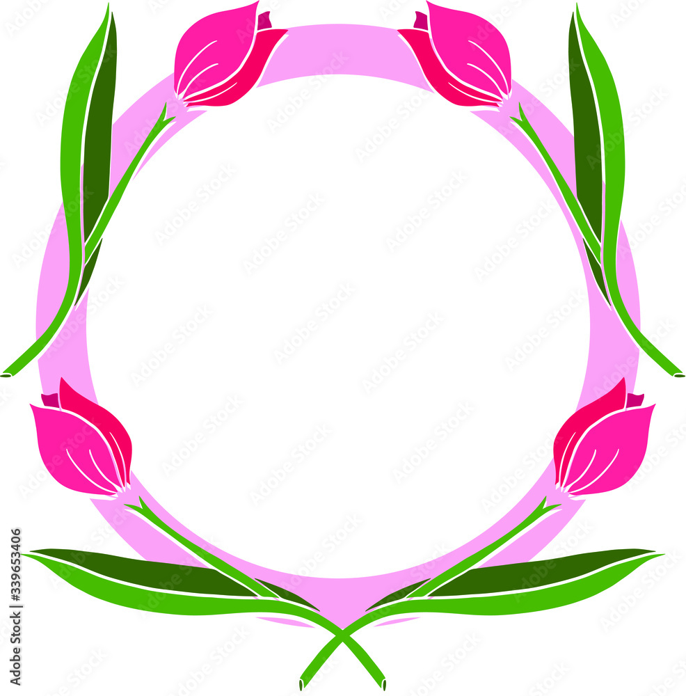 pink spring round frame with tulips at the edges for postcards ...