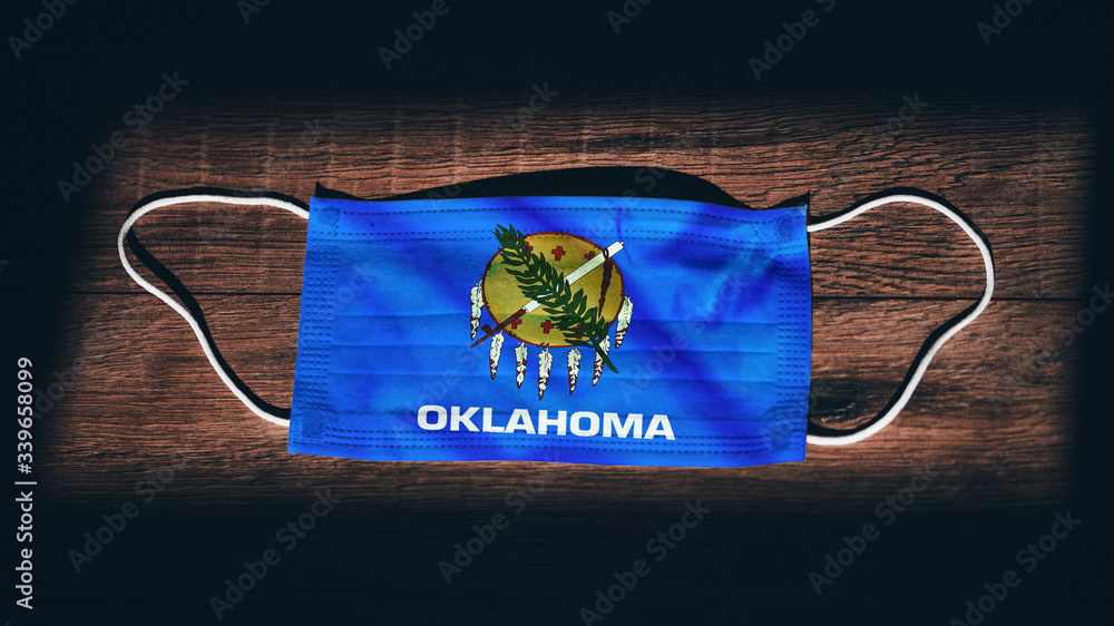 Oklahoma Flag. Coronavirus Covid 19 in U.S. State. Medical mask isolate ...