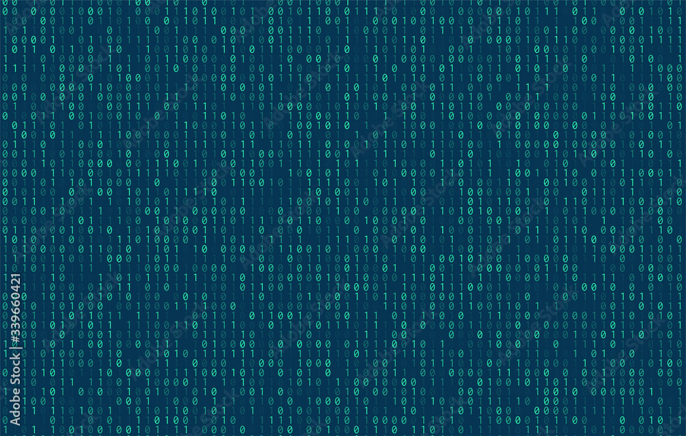 Stream of binary code on screen. Abstract vector background. Data and technology, decryption and ...