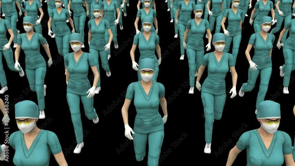 a crowd of doctors marches, animation, transparent background,loop ...