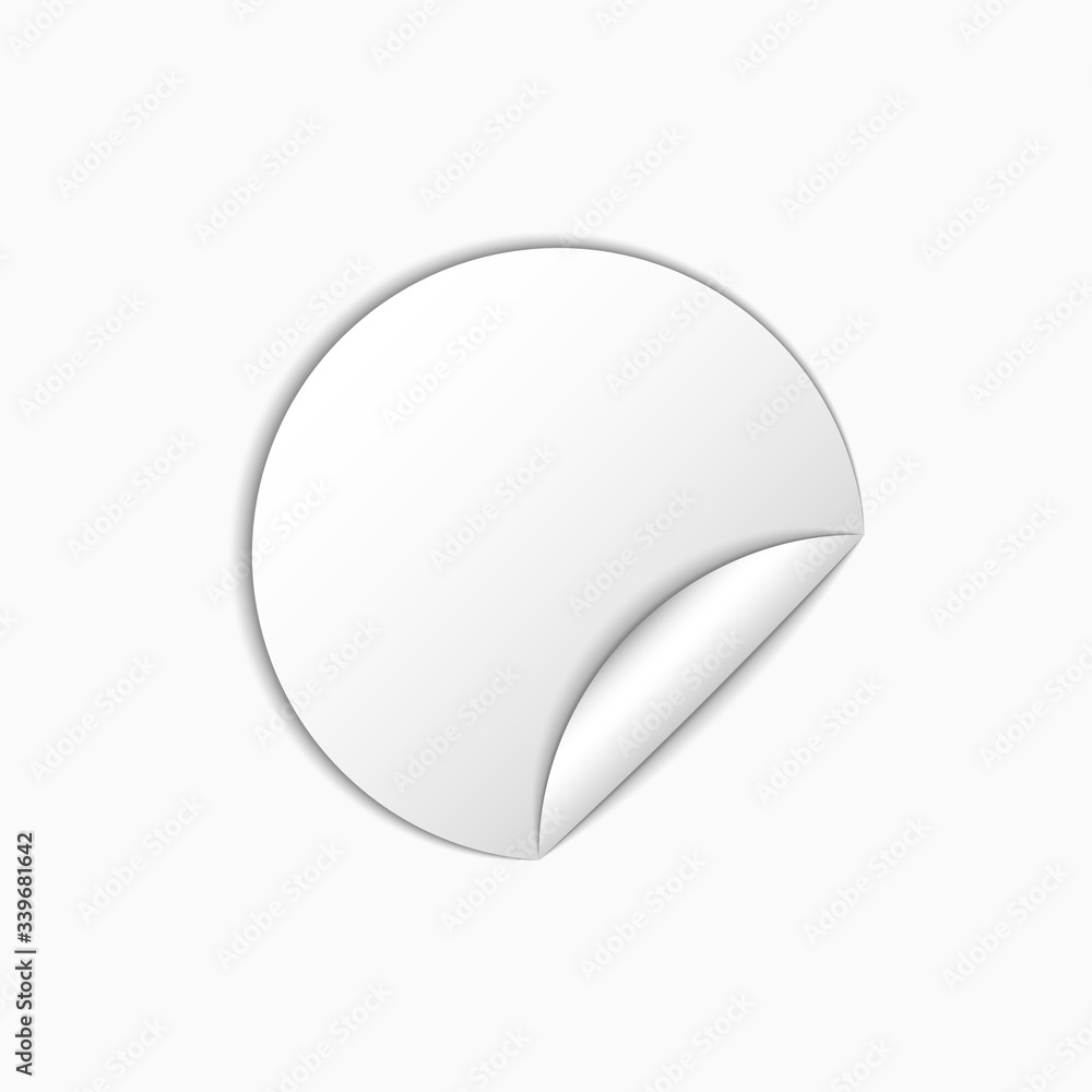Blank white round adhesive stickers mock up with curved corner for any ...